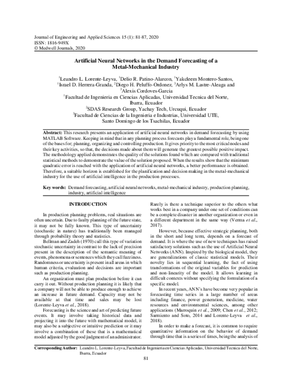 (PDF) Artificial Neural Networks in the Demand Forecasting of a Metal-Mechanical Industry