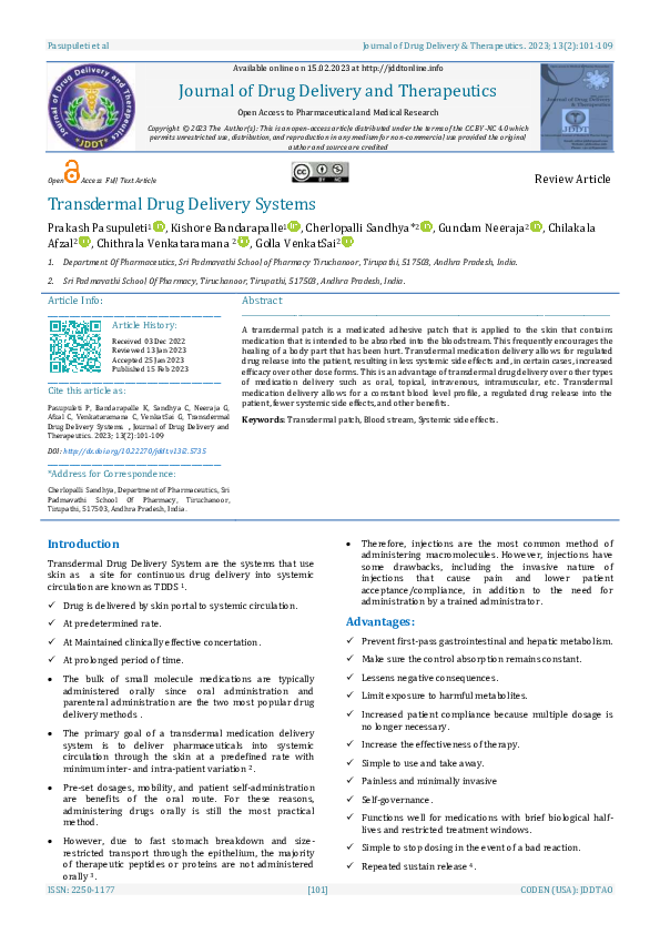 (PDF) Transdermal Drug Delivery Systems