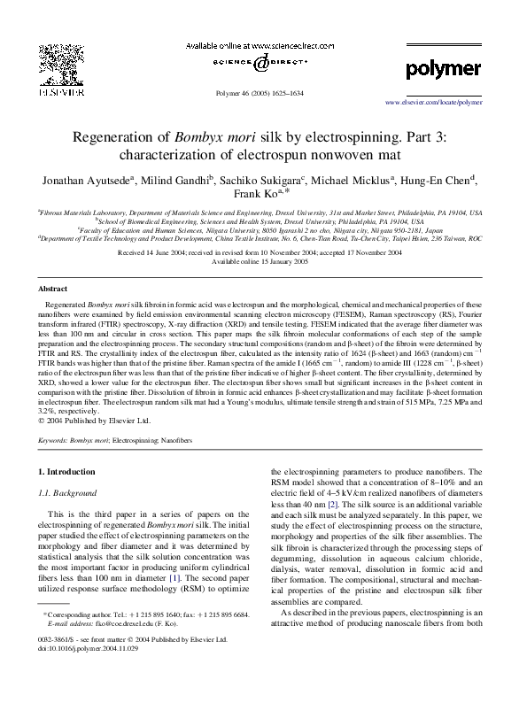 (PDF) Regeneration of Bombyx mori silk by electrospinning. Part 2 ...