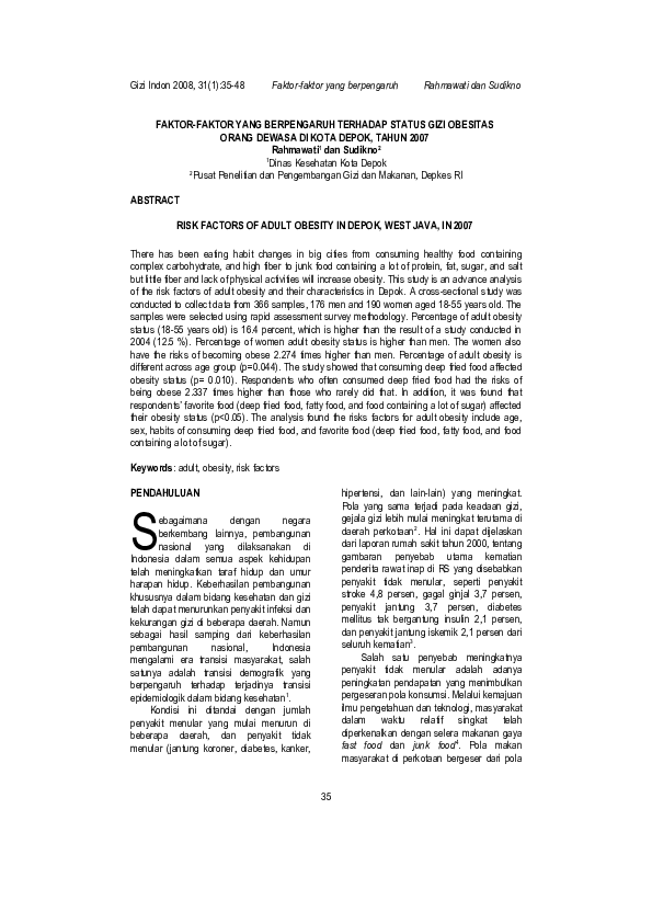 (PDF) Faktor-Faktor Yang Berpengaruh Terhadap Status Gizi Obesitas ...