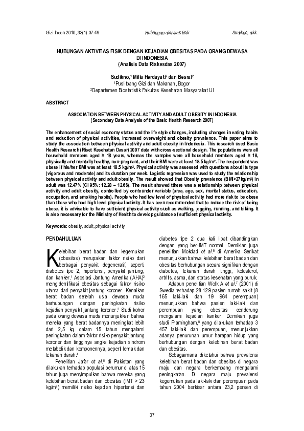 (PDF) HUBUNGAN AKTIVITAS FISIK DENGAN KEJADIAN OBESITAS PADA ORANG ...