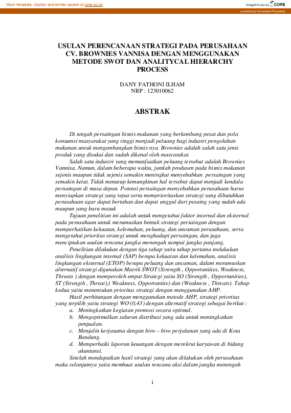 (PDF) Usulan Manajemen Strategi Pada Perusahaan CV. Brownies Vannisa ...