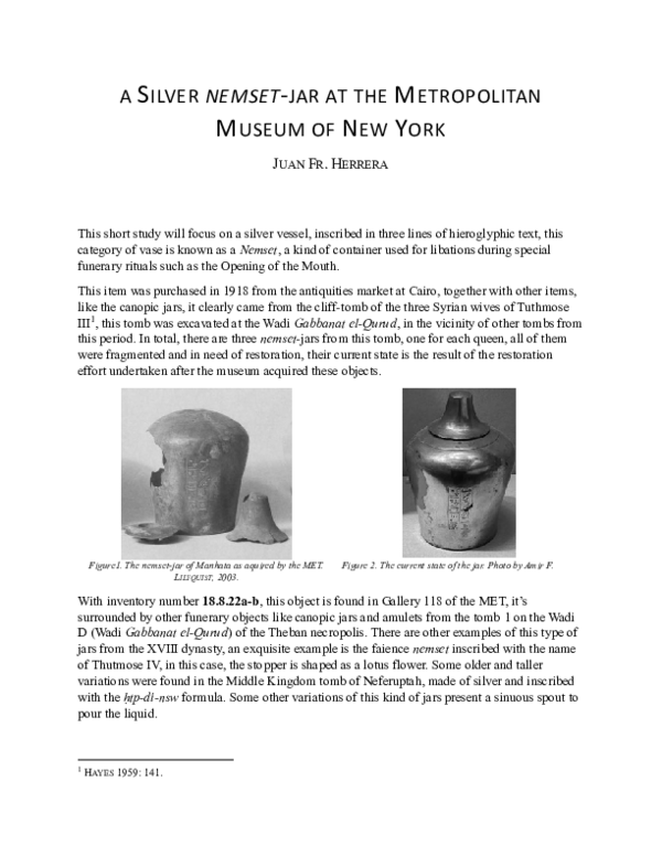 (PDF) A Silver Nemset-Jar at The MET