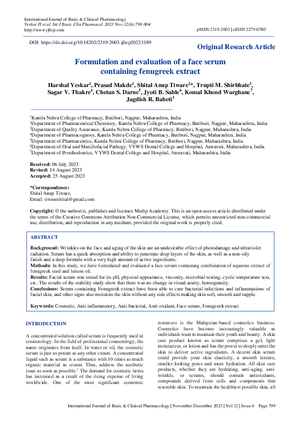 (PDF) Formulation and evaluation of a face serum containing fenugreek ...