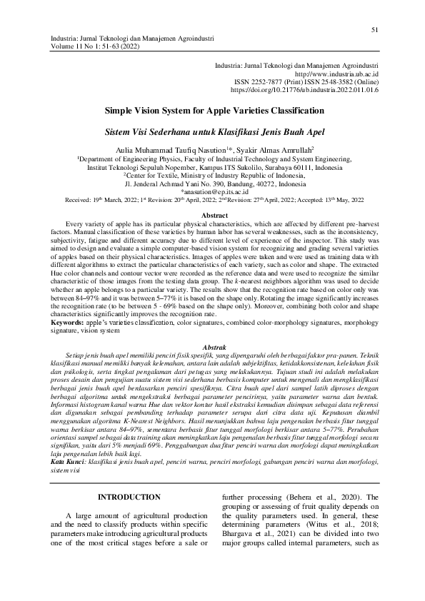 (PDF) Simple Vision System for Apple Varieties Classification