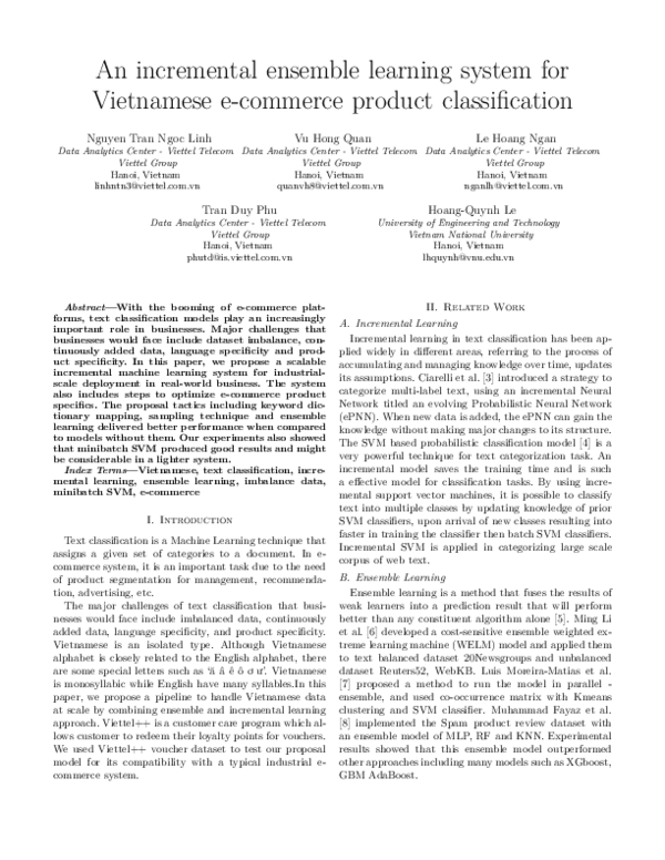 (PDF) An incremental ensemble learning system for Vietnamese e-commerce product classification