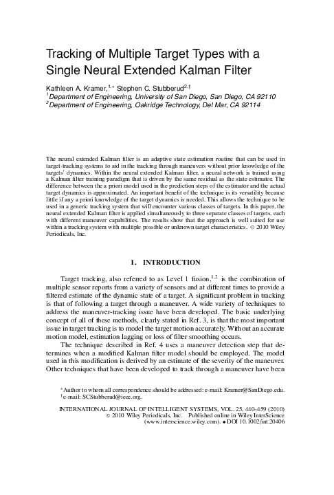 (PDF) Tracking of Multiple Target Types with a Single Neural Extended Kalman Filter