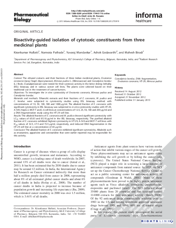 (PDF) Bioactivity-guided isolation of cytotoxic constituents from three ...