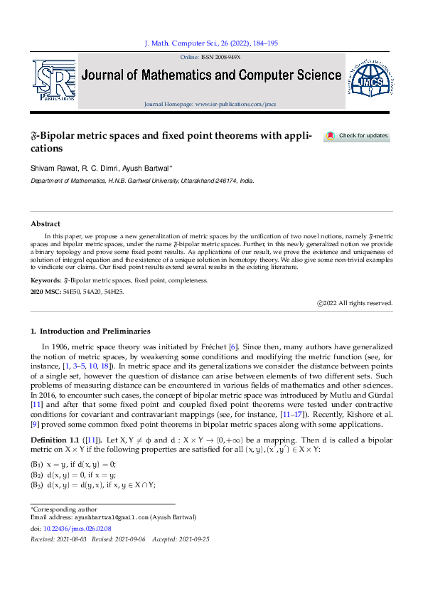 (PDF) F-Bipolar metric spaces and fixed point theorems with applications | Shivam Rawat ...