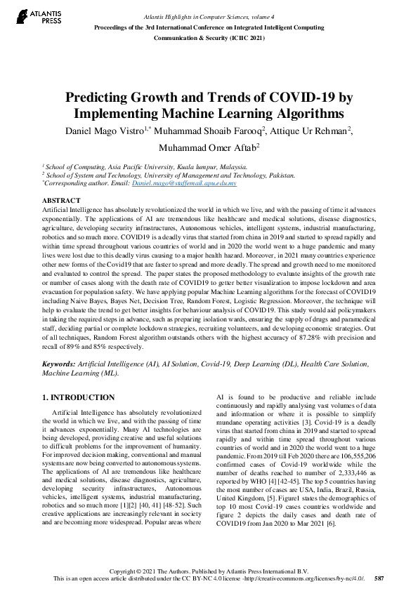(PDF) Predicting Growth and Trends of COVID-19 by Implementing Machine ...