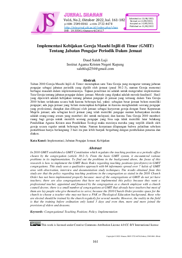 (PDF) Implementasi Kebijakan Gereja Masehi Injili di Timor (GMIT ...
