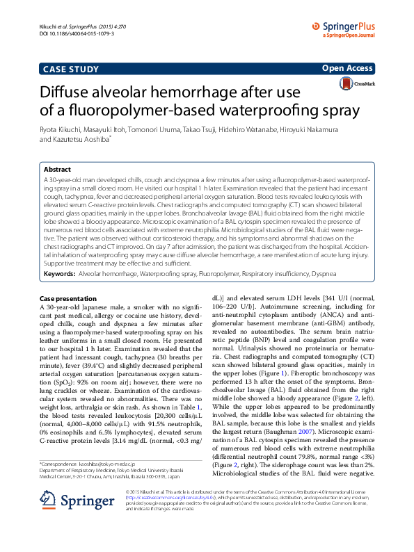 (PDF) Diffuse alveolar hemorrhage after use of a fluoropolymer-based ...