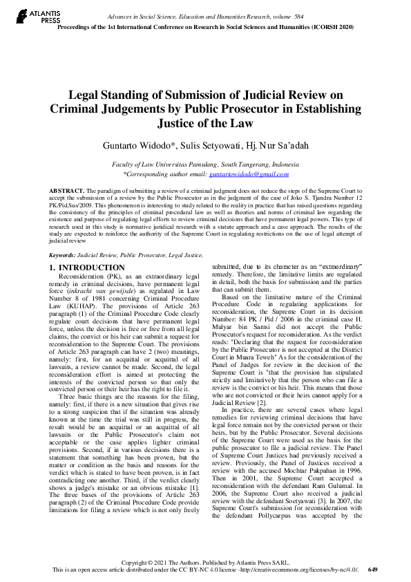 (PDF) Legal Standing of Submission of Judicial Review on Criminal ...