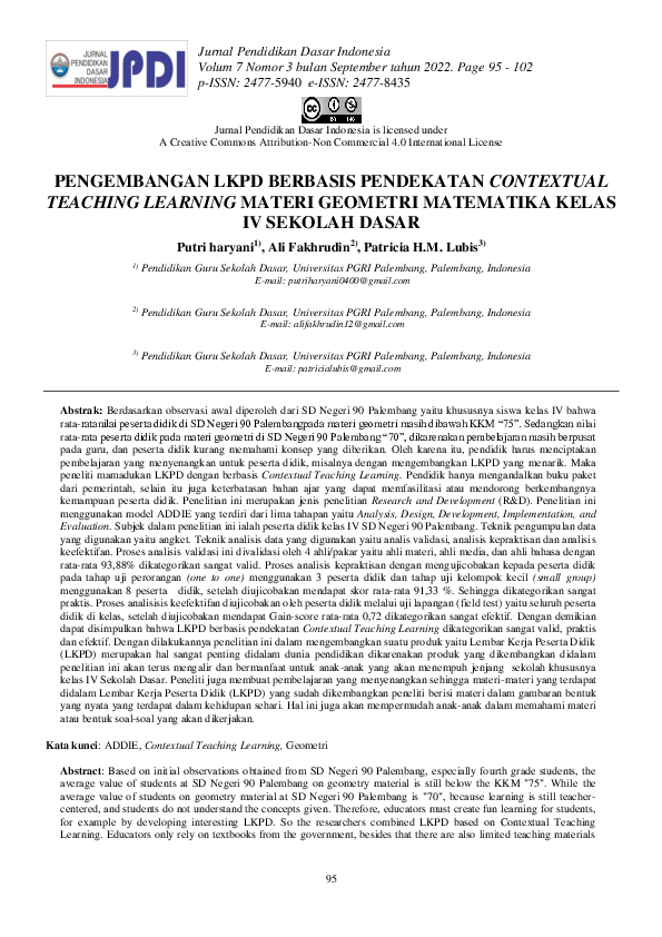 (PDF) Pengembangan LKPD Berbasis Pendekatan Contextual Teaching Learning Materi Geometri ...