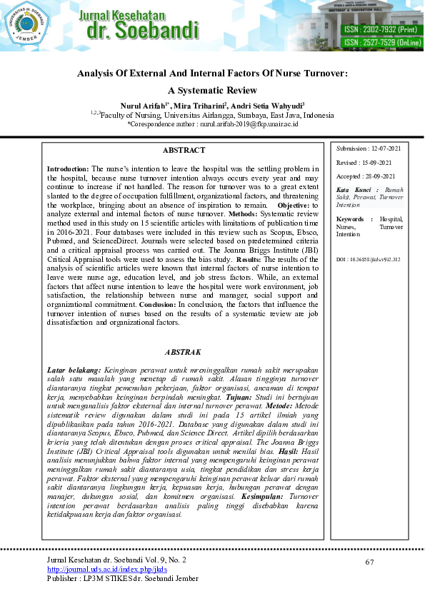 (PDF) Analysis Of External And Internal Factors Of Nurse Turnover: A Systematic Review