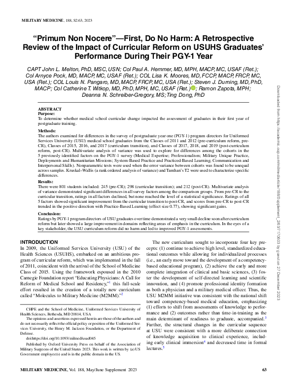 (PDF) “Primum Non Nocere”—First, Do No Harm: A Retrospective Review of the Impact of Curricular ...