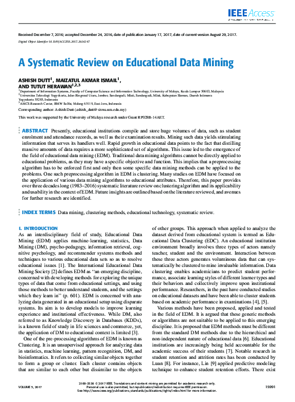 Pdf A Systematic Review On Educational Data Mining