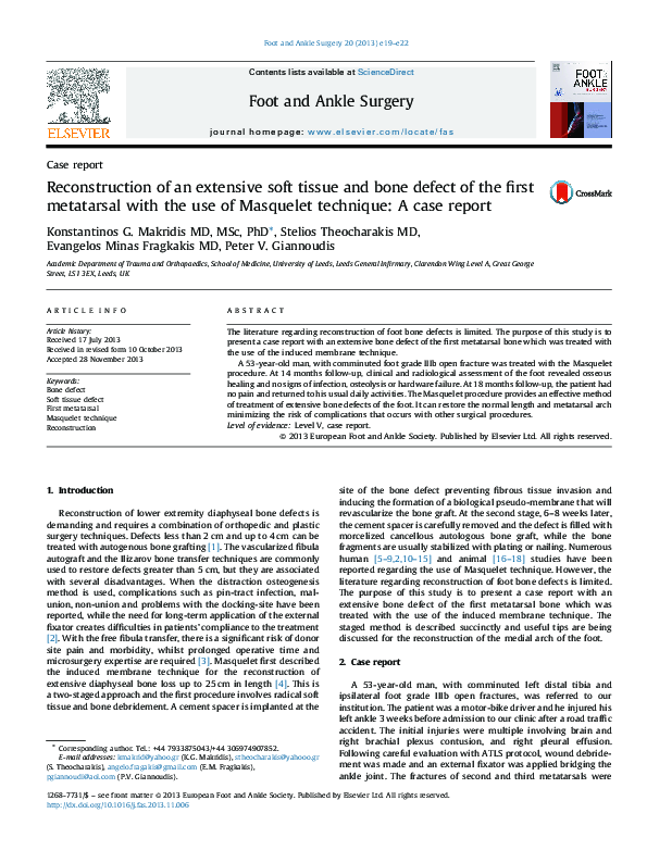 (PDF) Reconstruction of an extensive soft tissue and bone defect of the ...