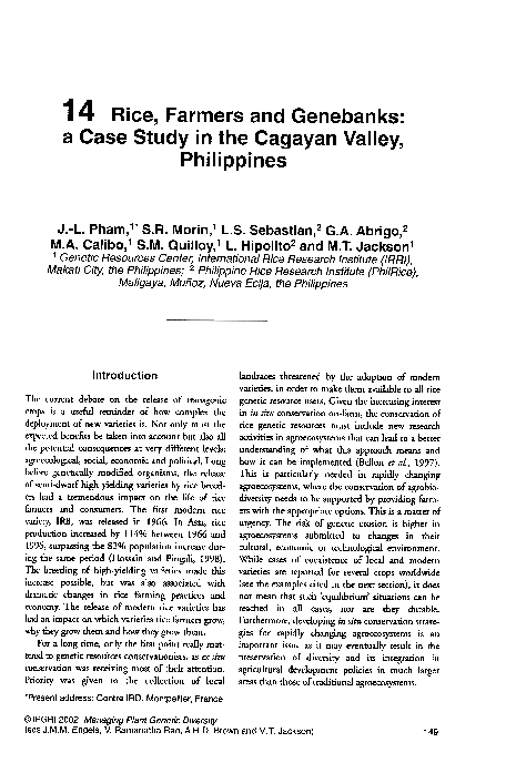 (PDF) Rice, farmers and gene banks: a case study in the Cagayan Valley ...