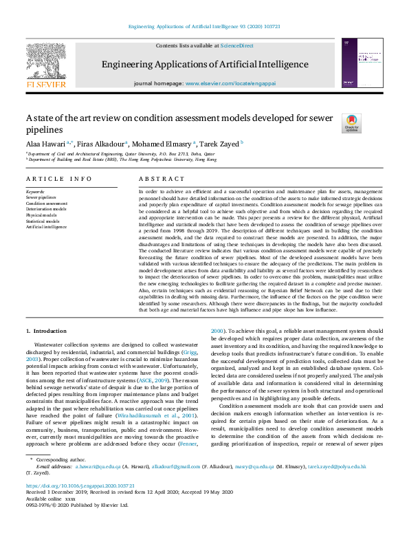 (PDF) A state of the art review on condition assessment models developed for sewer pipelines