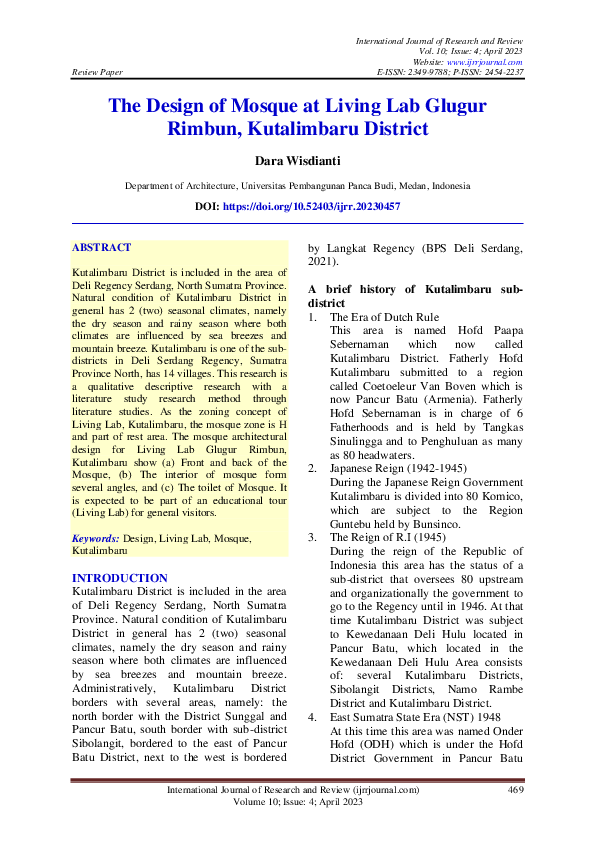 (PDF) The Design of Mosque at Living Lab Glugur Rimbun, Kutalimbaru ...