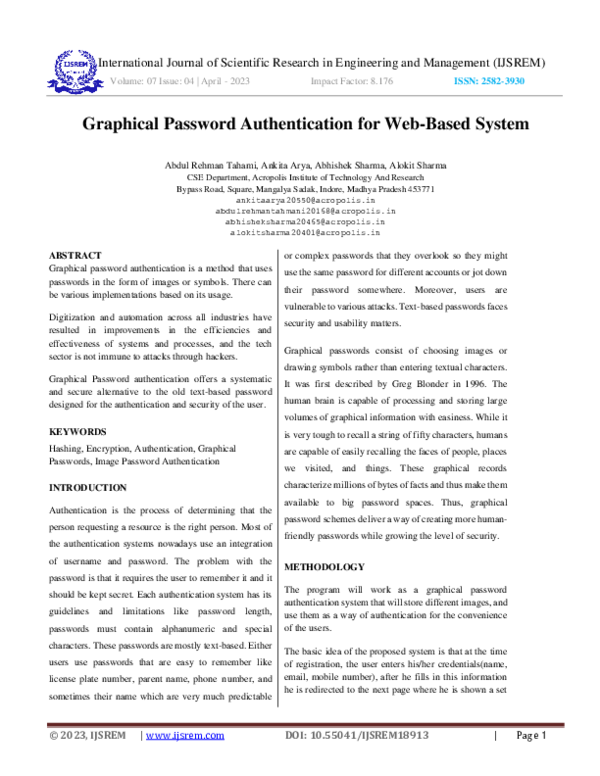 (PDF) Graphical Password Authentication for Web-Based System