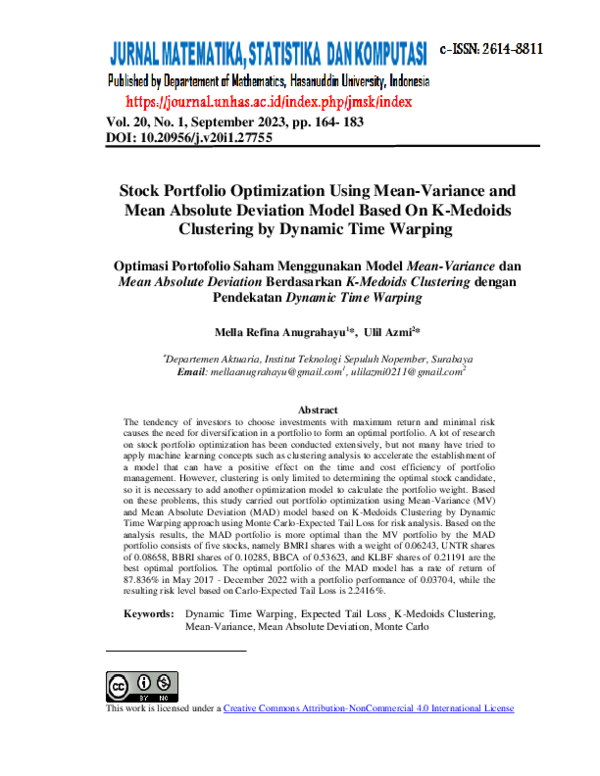 (PDF) Stock Portfolio Optimization Using Mean-Variance and Mean Absolute Deviation Model Based ...