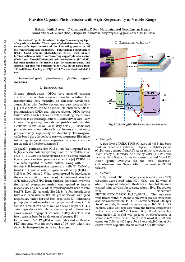 (PDF) Flexible Organic Photodetector with High Responsivity in Visible ...