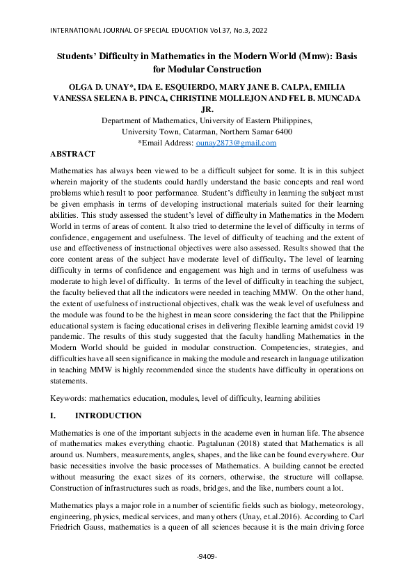 (PDF) Students' Difficulty in Mathematics in the Modern World (Mmw ...