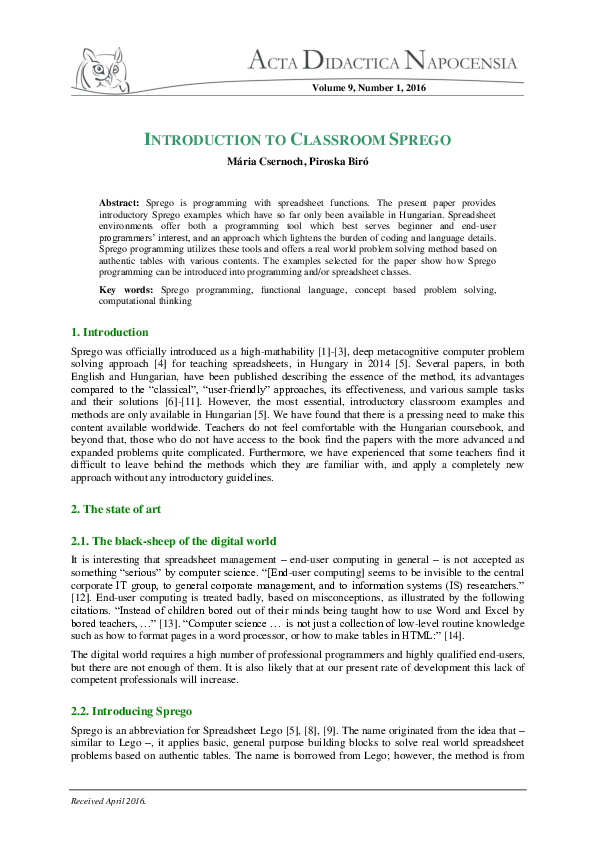 (PDF) Introduction to Classroom Sprego