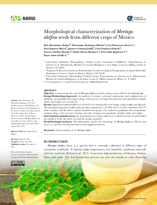 (PDF) Morphological characterization of Moringa oleifera seeds from different crops of Mexico