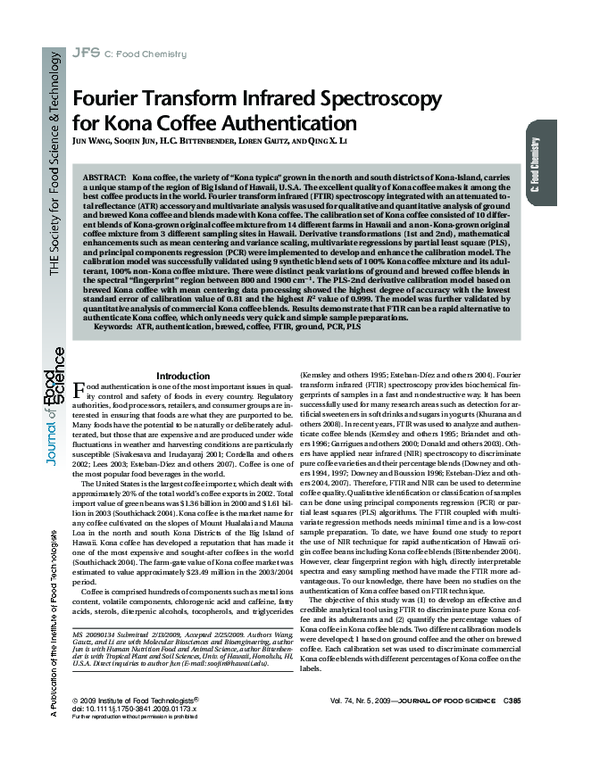 Pdf Fourier Transform Infrared Spectroscopy For Kona Coffee Authentication Loren Gautz
