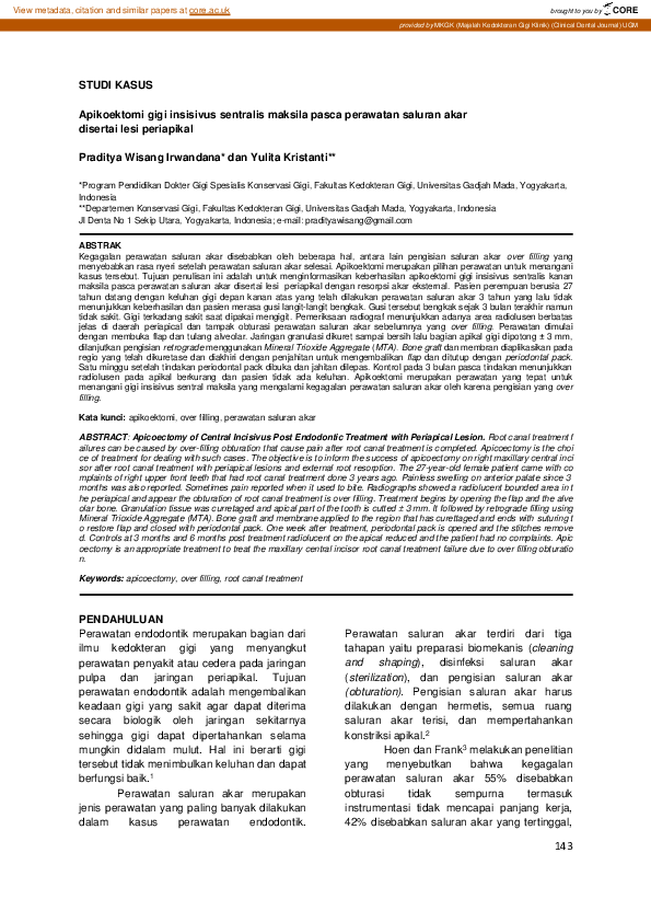 (PDF) Apikoektomi gigi insisivus sentralis maksila pasca perawatan ...