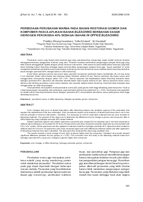 (PDF) Perbedaan Perubahan Warna Pada Bahan Restorasi Giomer Dan ...