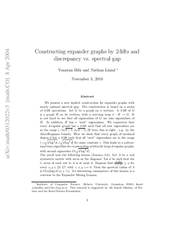 (PDF) Constructing Expander Graphs by 2-Lifts and Discrepancy vs ...