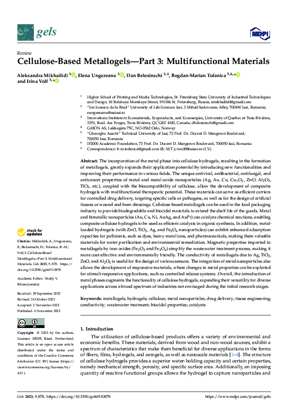 (PDF) Cellulose-Based Metallogels—Part 3: Multifunctional Materials