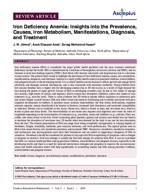 (PDF) Iron Deficiency Anemia: Insights into the Prevalence, Causes, Iron Metabolism ...