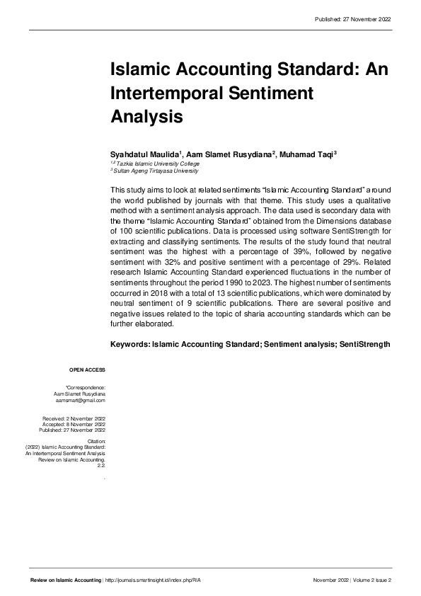 (PDF) Islamic Accounting Standard: An Intertemporal Sentiment Analysis