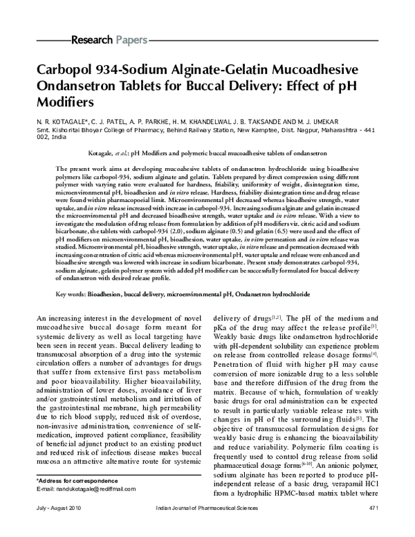 (PDF) Carbopol 934-sodium alginate-gelatin mucoadhesive ondansetron ...