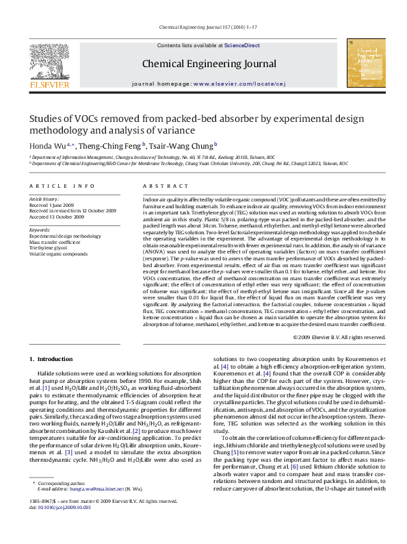 (PDF) Studies of VOCs removed from packed-bed absorber by experimental design methodology and ...