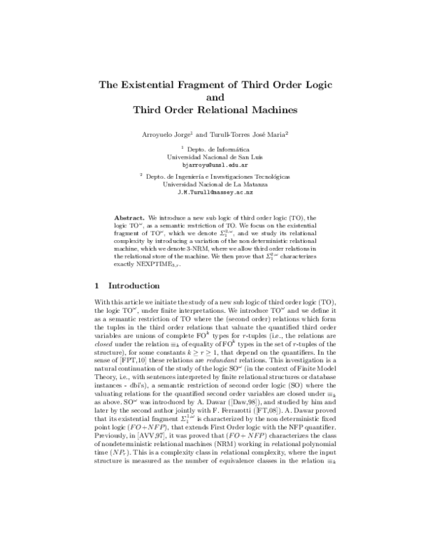 (PDF) The Existential Fragment of Third Order Logic and Third Order ...