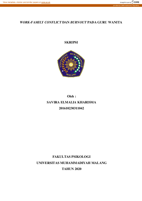 (PDF) Work-Family Conflict Dan Burnout Pada Guru Wanita