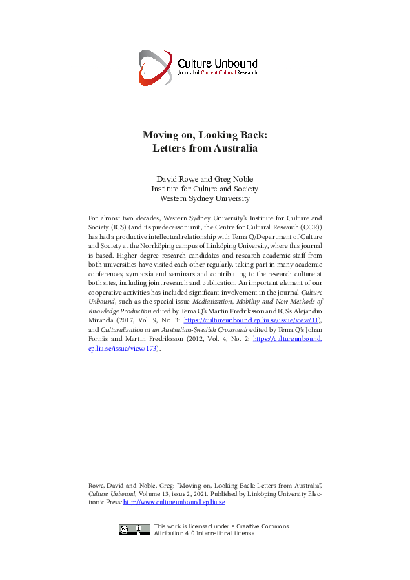 (PDF) Moving on, Looking Back: Letters from Australia