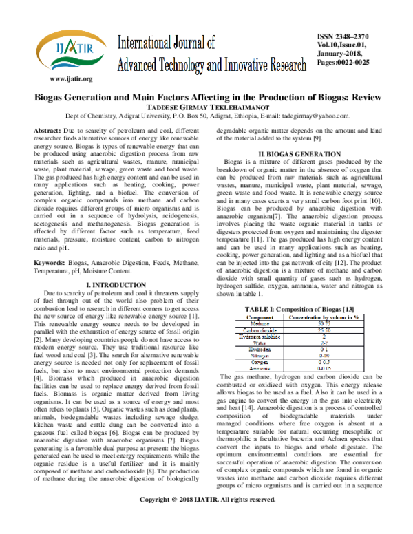 (PDF) Biogas Generation and Main Factors Affecting in the Production of ...