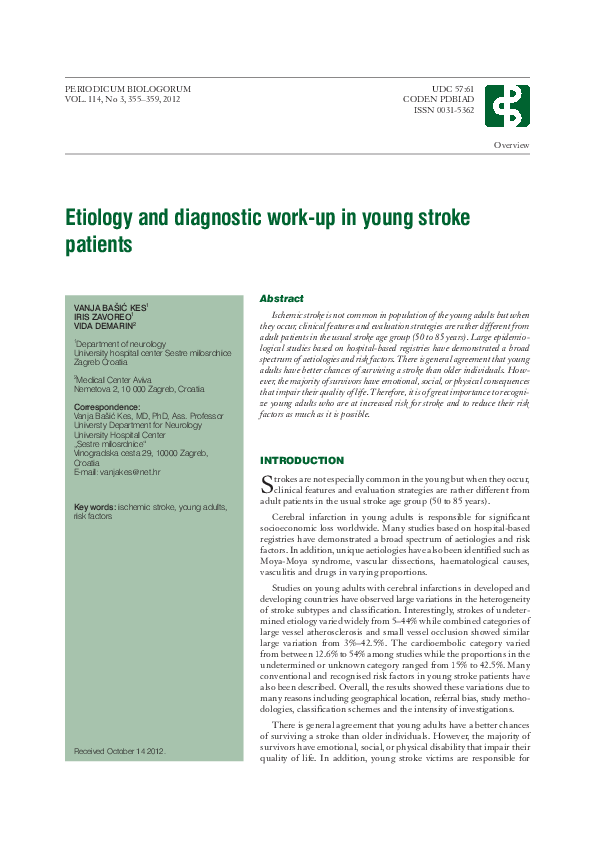 (PDF) Etiology and diagnostic work-up in young stroke patients