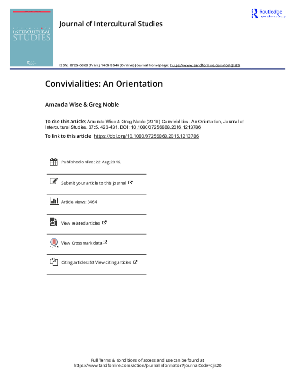 (PDF) Convivialities: An Orientation