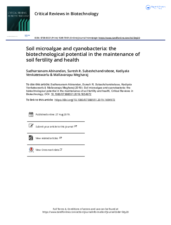 (PDF) Soil microalgae and cyanobacteria: the biotechnological potential in the maintenance of ...