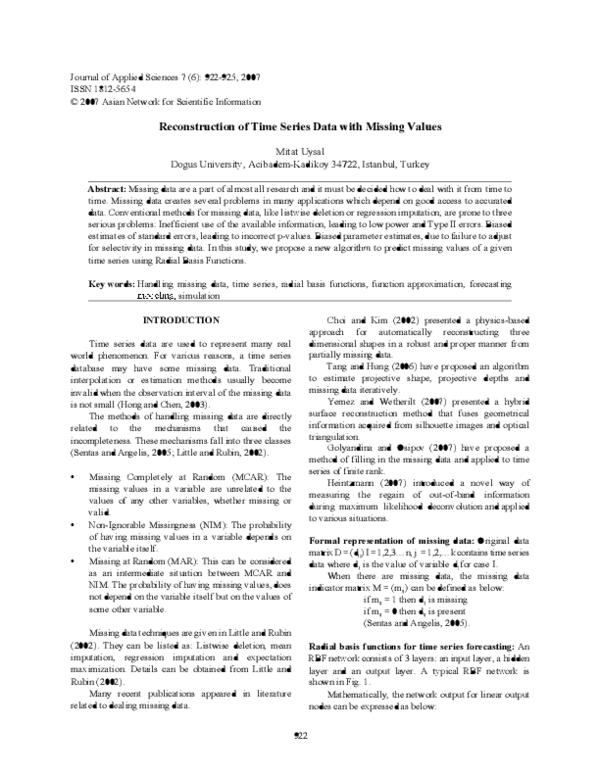 (PDF) Reconstruction of Time Series Data with Missing Values