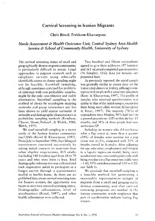 (PDF) Cervical Screening in Iranian Migrants