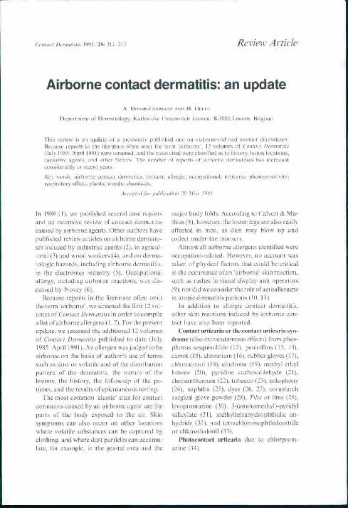 (PDF) Airborne contact dermatitis: an update